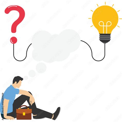 Businessman On Thinking Bubble Connect Question Mark To Lightbulb Solution Problem Solving