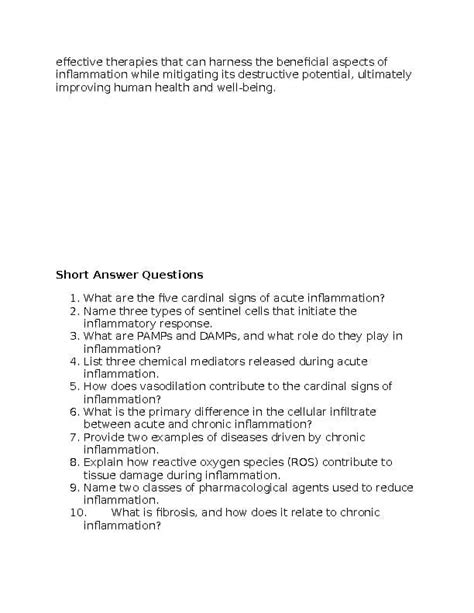 Inflammatory Response Health Worksheet For Sub Plan Or Classwork And Homework