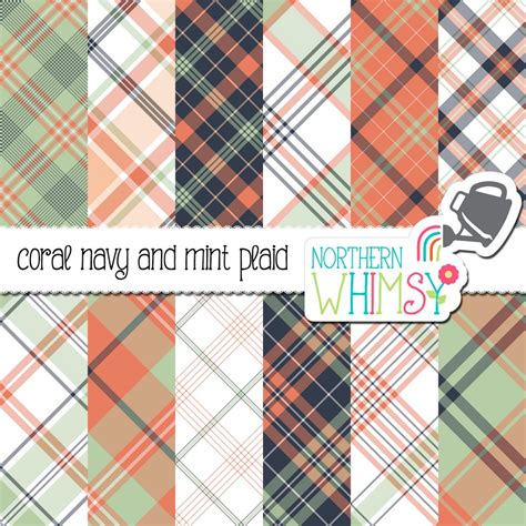 Coral Navy And Mint Seamless Plaid Patterns Northern Whimsy Design
