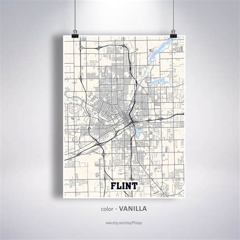 Flint Map Print Flint City Map Michigan Mi Usa Map Poster Etsy
