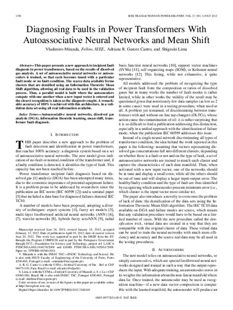 Pdf Diagnosing Faults In Power Transformers With Autoassociative