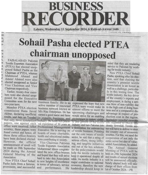 Election Ptea Textileindustry Ptea Pakistan Textile Exporters Association
