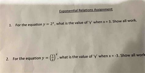 Exponential Relations Assignmentfor The Equation