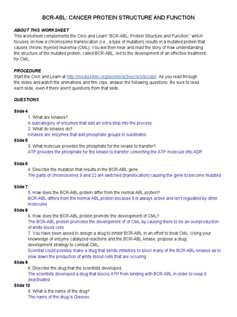 Bcr Abl Cancer Protein Structure And Function About This Worksheet Download Free Pdf
