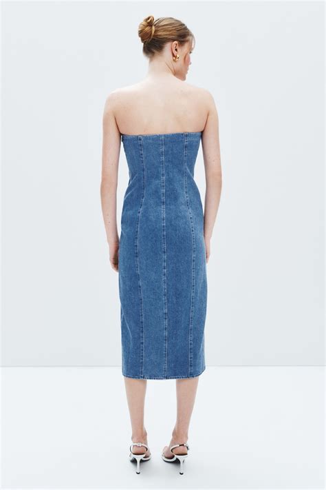 Strapless Denim Midi Dress By Ronny Kobo X Rtr Rent The Runway