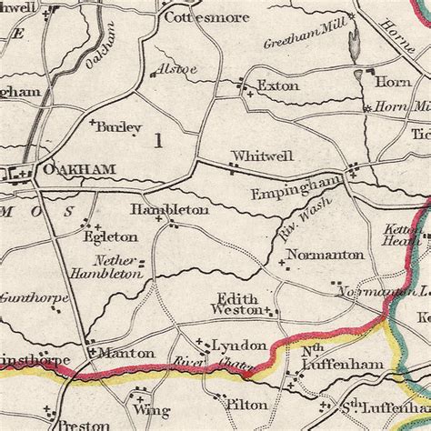 Old Map Of Rutlandshire By Samuel Lewis 1844 Oakham Uppingham