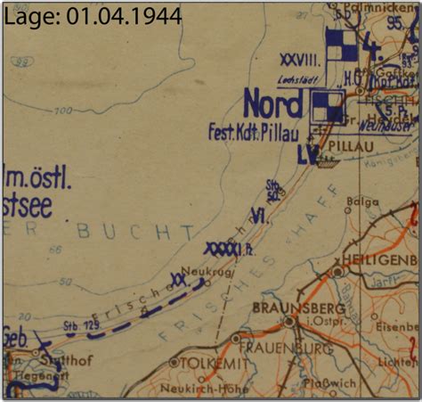Part Of A German Situation Map Indicating Pillau Had A Fortress Command”