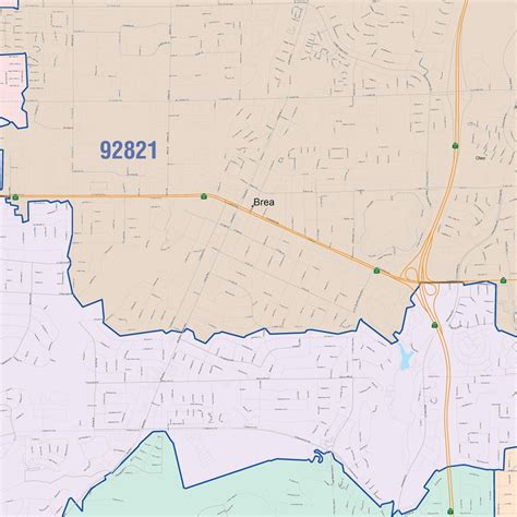 Color Cast Zip Code Style Wall Map Of Fullerton Ca American Map Store