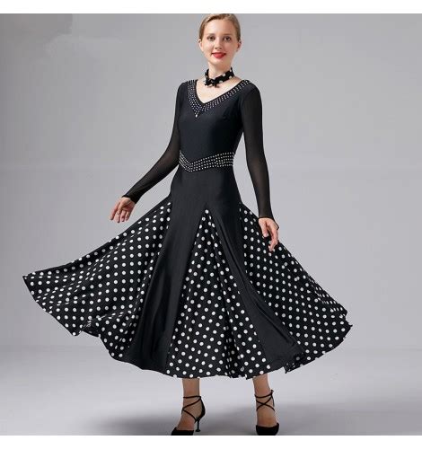 Womens Polka Dot Ballroom Dancing Dresses Female Waltz Tango Fox Trot