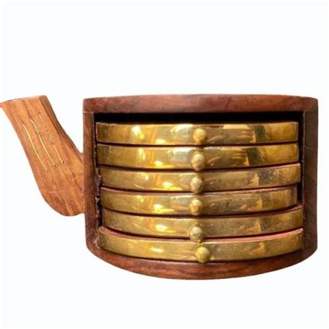 Round Brown And Golden Wooden Tea Coaster Set For Restaurant Size 4inch D At Rs 180 Set In