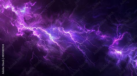 Lightning Purple Lightning On A Black Background Background For Design With Thunder And
