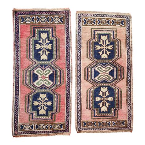 Traditional Handwoven Turkish Oushak Wool Bath Mats A Pair Chairish