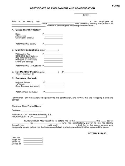 Certificate Of Employment With Compensation Fill Online Pertaining To