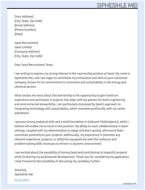 Cover Letter For Learnership Lazyapply
