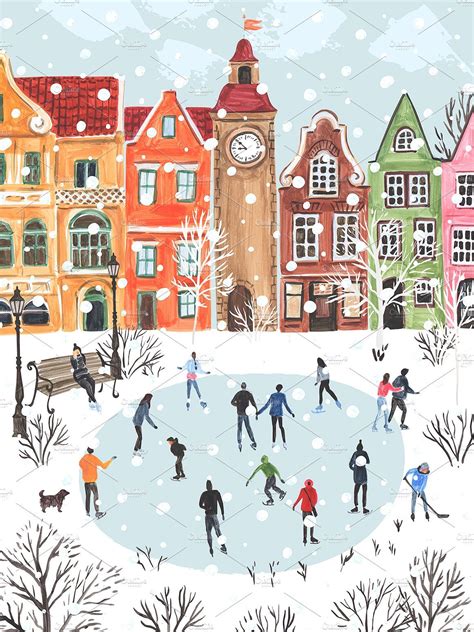 Winter Town Hand Drawn Set By Anyuka On Creativemarket Christmas