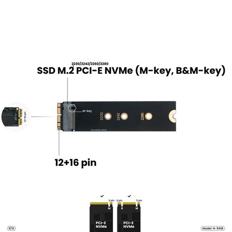 Адаптер переходник для установки Ssd M 2 2230 2280 Pci E Nvme M Bandm Key в разъем 12 16 Pin на