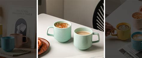 Adewnest Stackable Coffee Mugs Set 13 Oz Ceramic Stacking