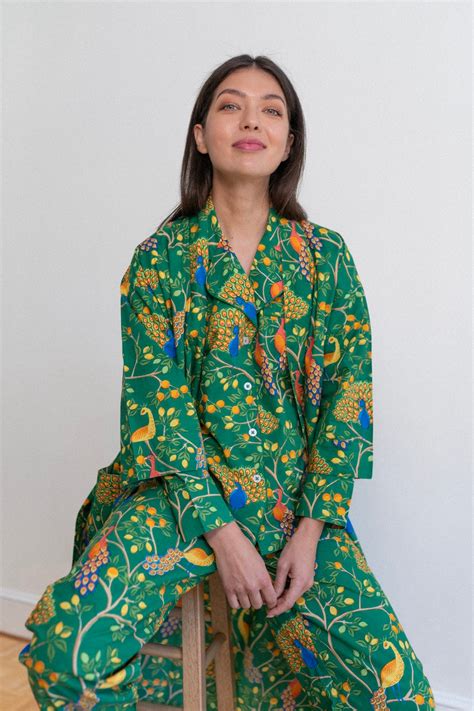 Fearless Peacock Long Sleeve Pajama Set Green Denise Rae