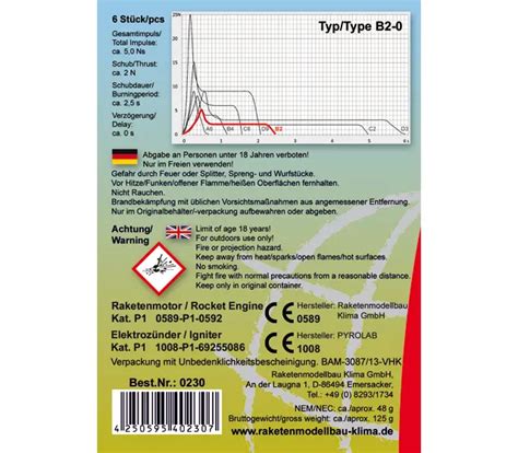 Rocket Motors And Consumables Klima Model Rocket Motors B2 4 Six