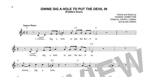 Gwine Dig A Hole To Put The Devil In Fiddlers Dram Lead Sheet Fake Book