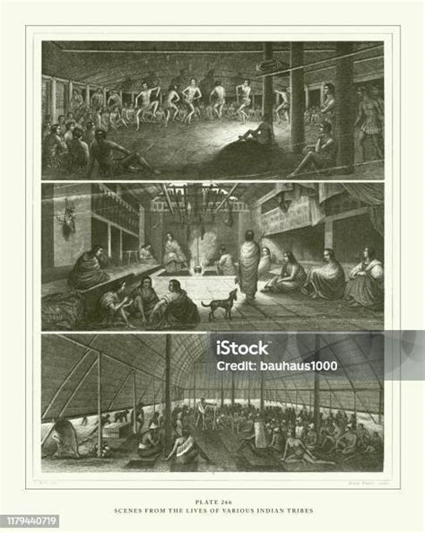 Vetores De Antique Gravado Cenas Das Vidas De Várias Tribos Indianas Gravura Antiga Ilustração