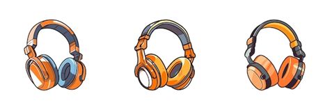 Premium Vector Cartoon Headphones Set Vector Illustration
