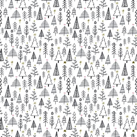 Seamless Vector Repeat Pattern Of Hand Drawn Festive Tree Motifs