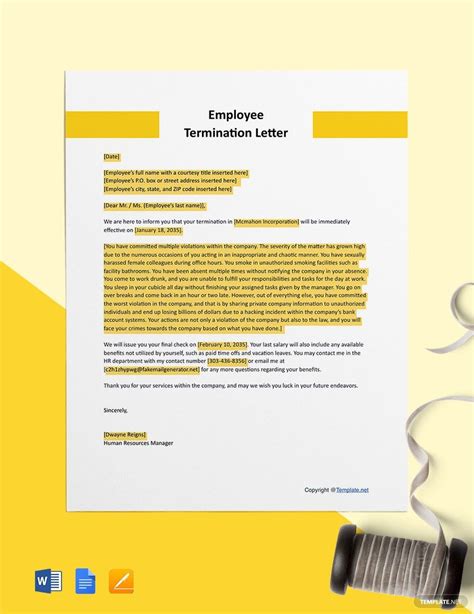 Employee Termination Letter Template Word Free Printable Download
