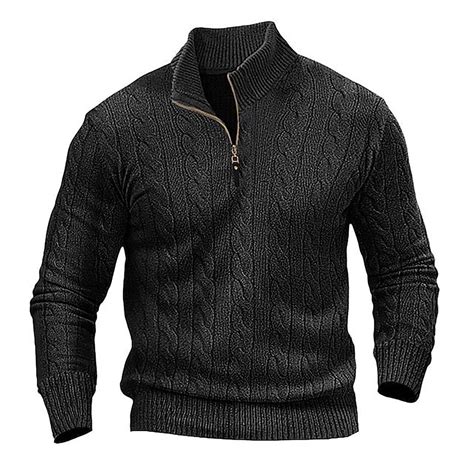 Mens Cable Knit Half Zip Sweater Warm And Stylish Pullover For Casual