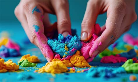 A Pair Of Hands Playfully Mixes Vibrant Colored Modeling Clay Creating