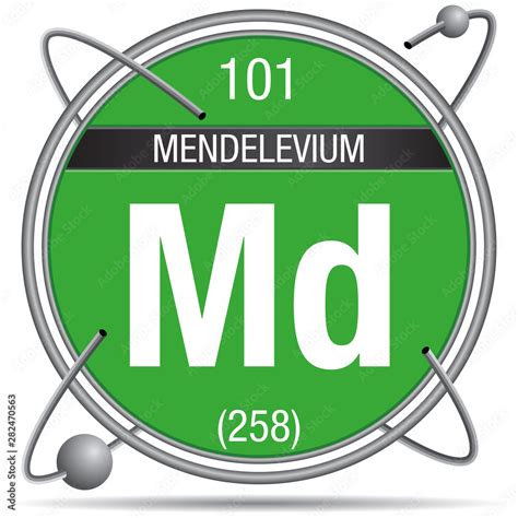 Mendelevium Symbol Inside A Metal Ring With Colored Background And