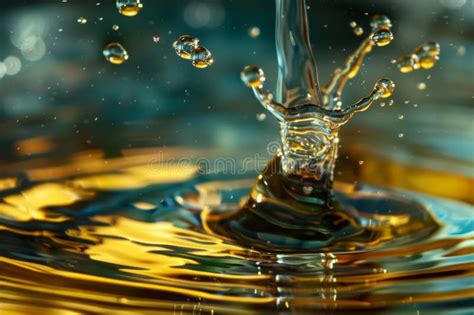 Golden Water Surface Creates Crown Shaped Figure After Splashing Water