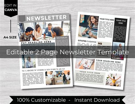 2 Page Newsletter Canva Template Business Newsletter Email Marketing