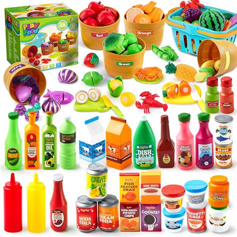 Joyin 30pcs Play Food Grocery Cans Play Kitchen Accessories 69pcs Color Sorting