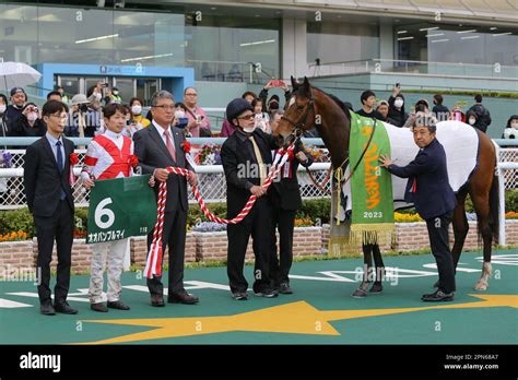 Hyogo Japan 15th Apr 2023 Obamburumai And Jockey Yutaka Take Trainer Keiji Yoshimura And