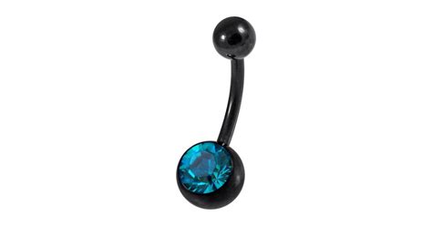 Bauchnabelpiercing Stahl 316l Eloxiert Schwarz Strass Dunkeltürkis
