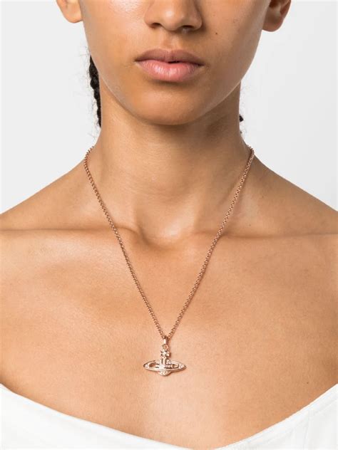 Vivienne Westwood Orb Pendant Crystal Embellished Necklace Pink