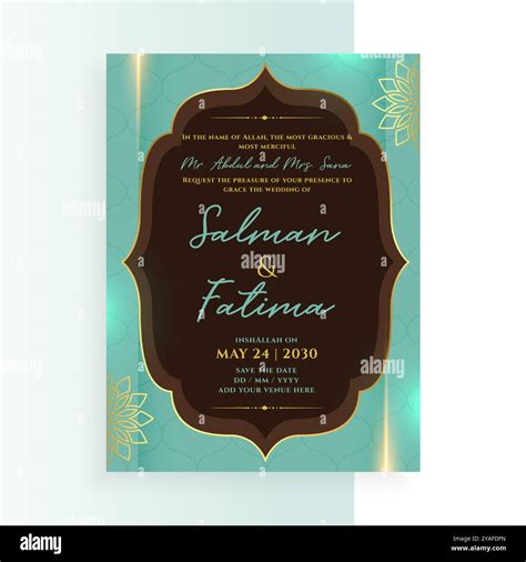 Beautiful Muslim Wedding Invitation Card Flyer Design Vector Stock