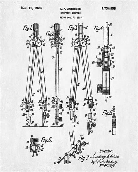Drafting Compass Patent Print Draughting Compass Poster Patent Prints