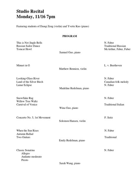Studio Recital Program Pdf
