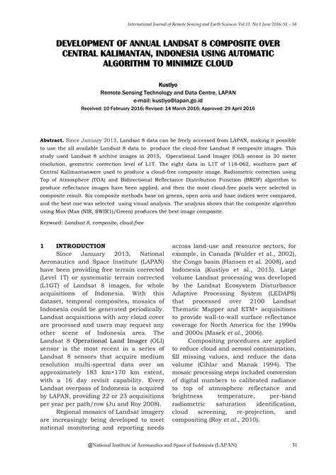 Pdf Development Of Annual Landsat 8 Composite Over Central Kalimantan