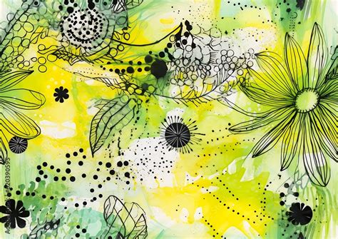 Bol Flowers Green Background Design Milk Mono Yellow Ink Splash Pandora