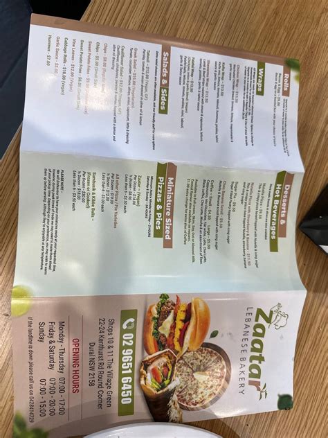 Menu At Zaatar Lebanese Bakery Dural