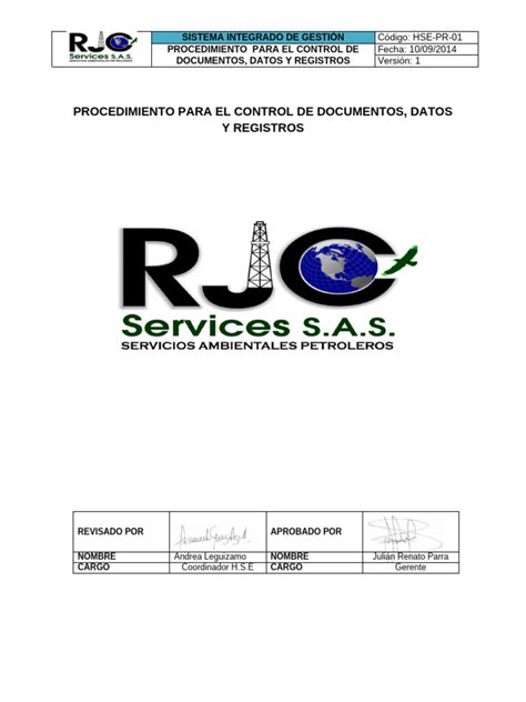 Hse P 01 Procedimiento Control De Documentos V1 F Pdf Programa De
