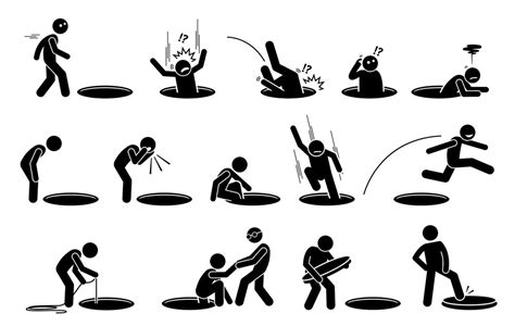 Stick Figure Stickman Man Walking Falling Inside Jump Over Help Out