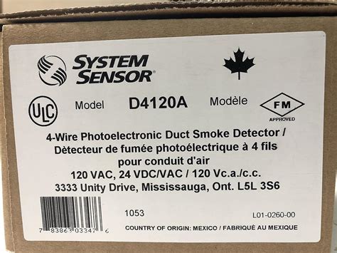 System Sensor D4120 Innovairflex 4 Wire Photoelectric Duct Smoke Detector Built In Short