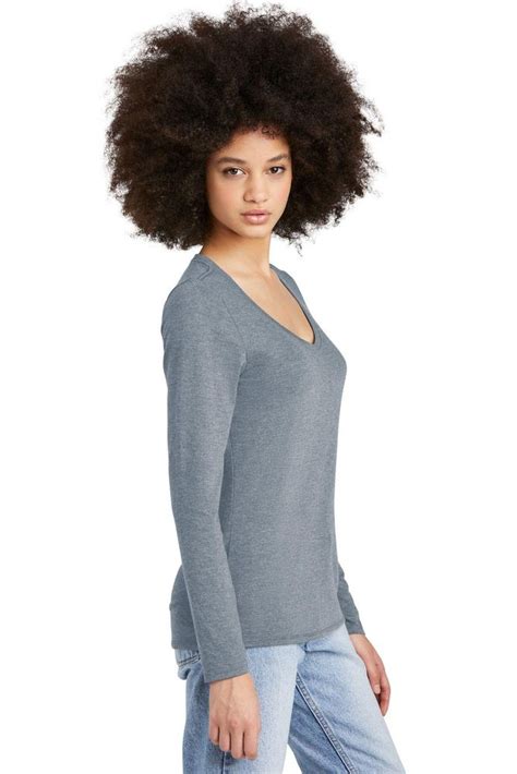 District Womens Perfect Tri Long Sleeve V Neck Tee Dt135 Image Thumbnail