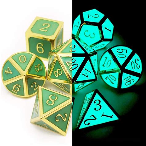 Gold Metal Glow In The Dark Dnd Dice Set Green Dice Game Depot