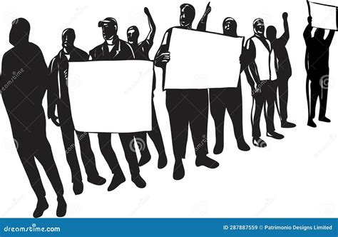 Group Of Protesters Holding Signs Retro Woodcut Stock Illustration
