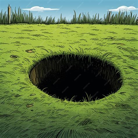 Cartoon Of A Hole In The Ground With Grass And A Fence Generative Ai